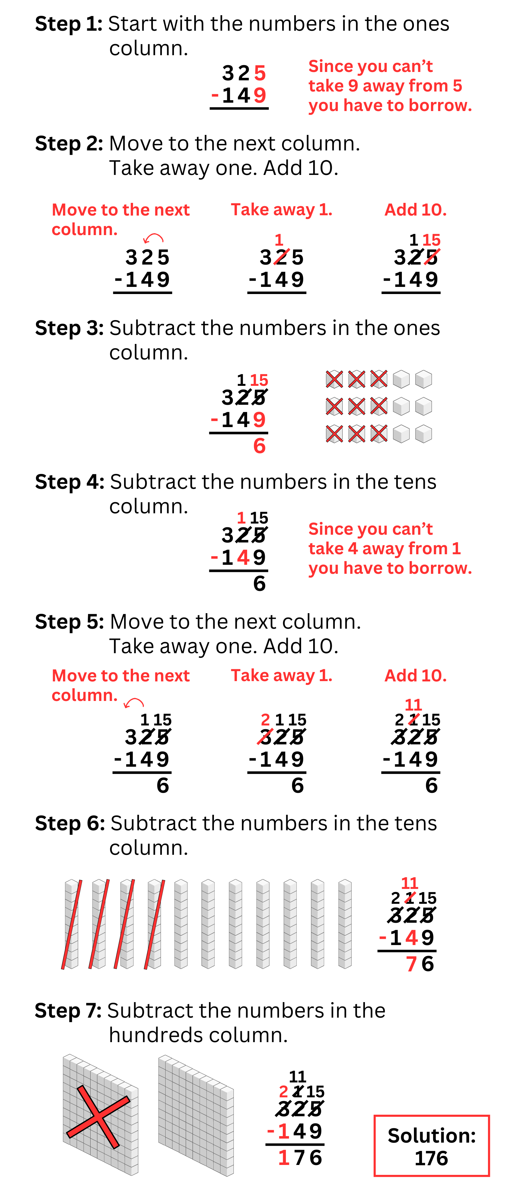 Triple Digit Subtraction with Regrouping Worksheets