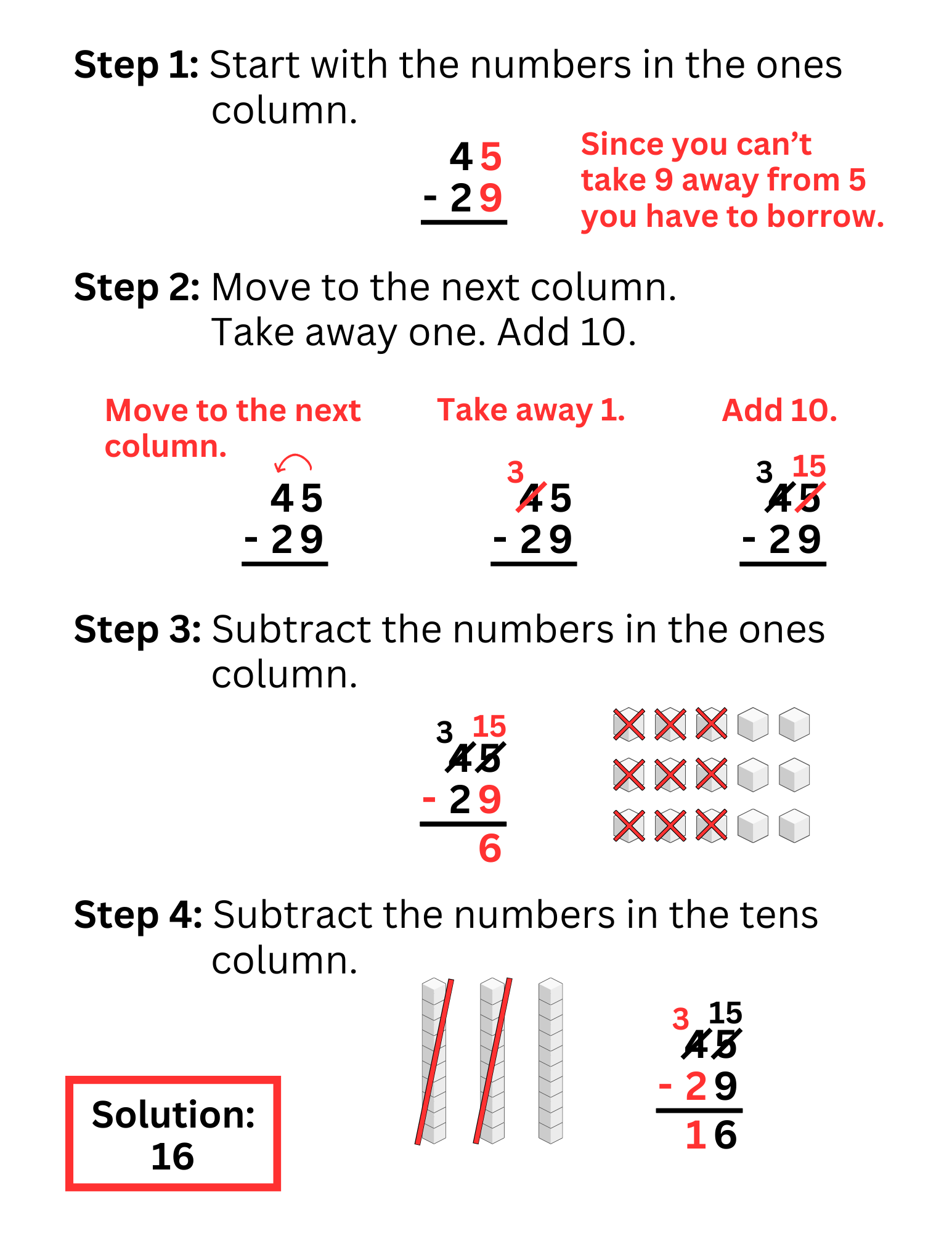Double Digit Subtraction with Regrouping (Borrowing) - K12 Math Worksheets