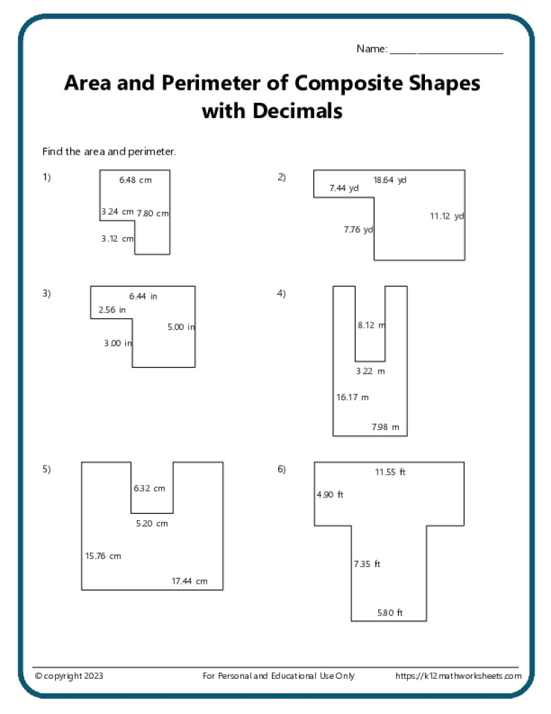 Area And Perimeter Of Composite Shapes K12 Math Worksheets Area And Perimeter Of Composite Shapes K12 Math Worksheets