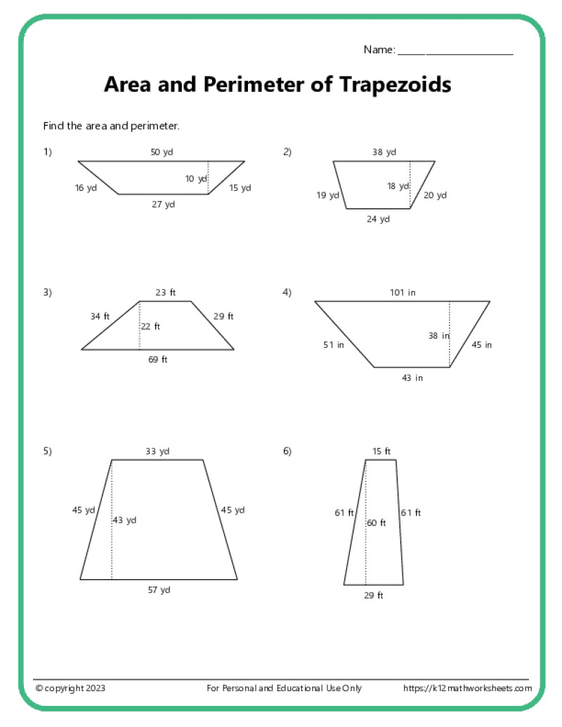 Area And Perimeter Of Trapezoids K12 Math Worksheets Area And Perimeter Of Trapezoids K12 Math Worksheets